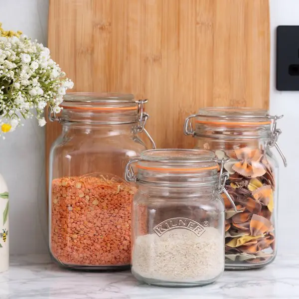 KILNER Square Clip Top Jars, Set Of 3