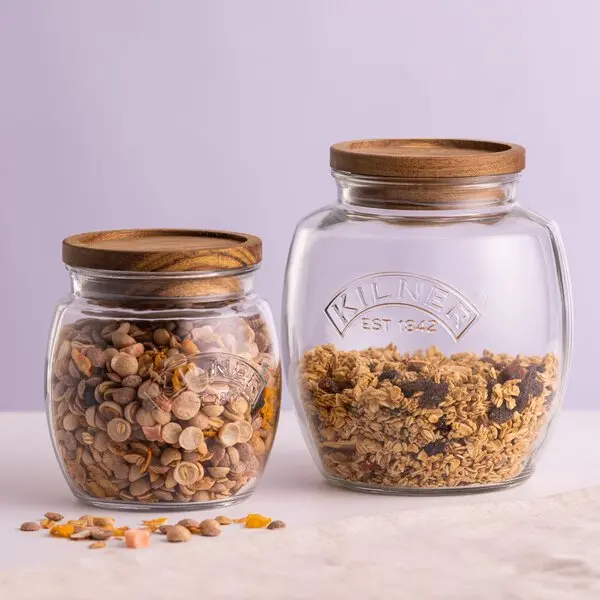 KILNER Storage Jars With Wooden Lids, Set Of 2