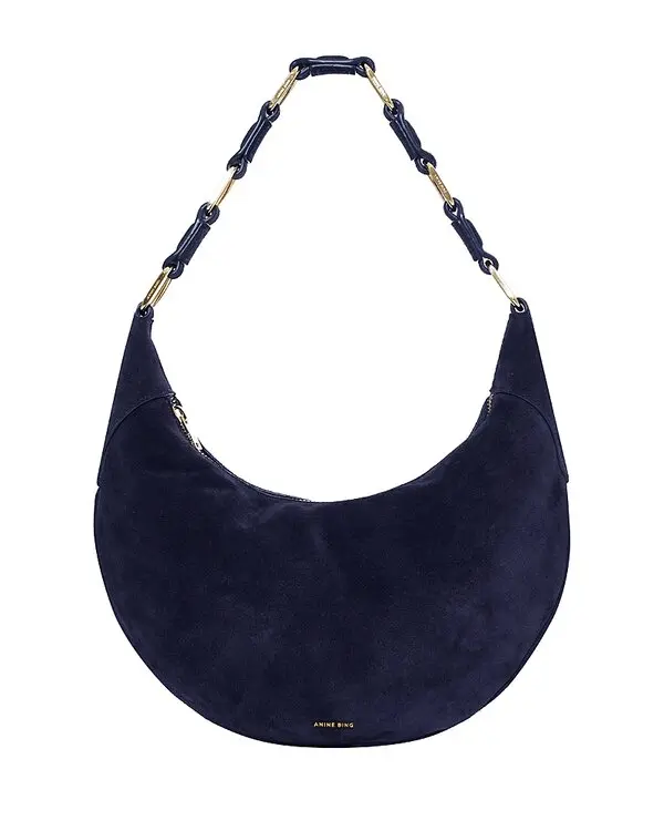 ANINE BING Kate Suede Hobo Bag - Navy