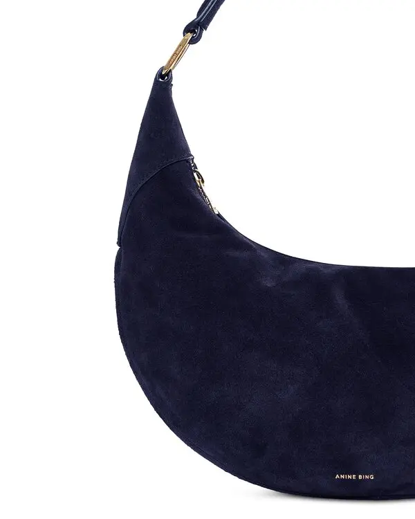 ANINE BING Kate Suede Hobo Bag - Navy