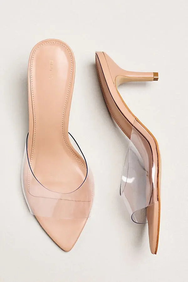 Maeve Pvc Pointed-toe Mule Heels - Tan/clear