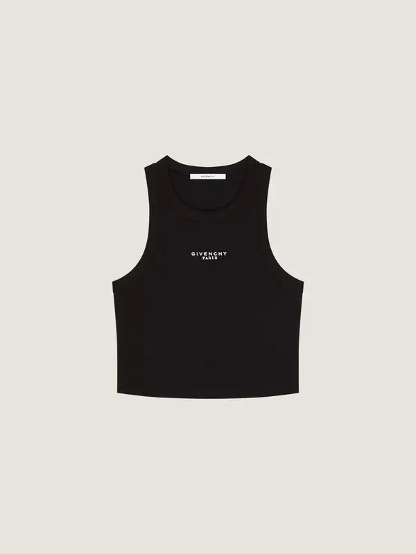 Givenchy Cropped Cotton Tank Top With Paris Print - Black