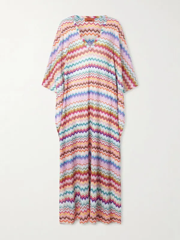 Missoni Striped Metallic Crochet-knit Kaftan - Orange