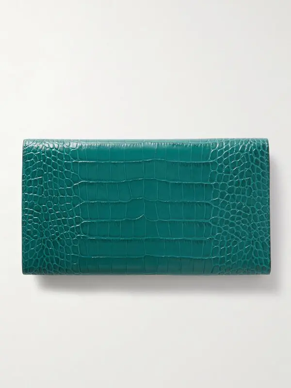 Smythson Marshall Croc-effect Leather Travel Wallet - Blue