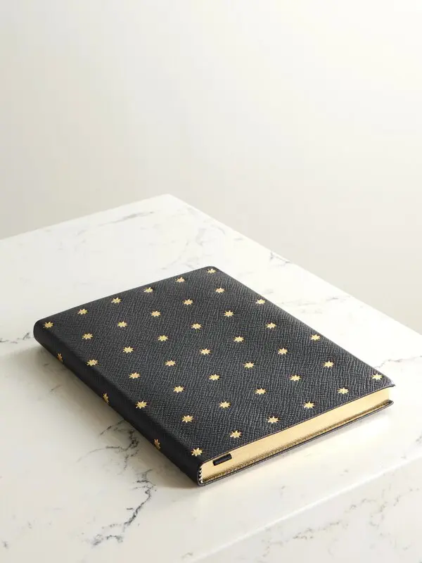 Smythson Stars Soho Panama Debossed Metallic Textured-leather Notebook - Blue