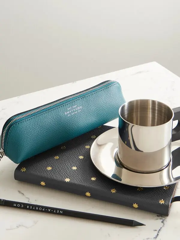 Smythson Stars Soho Panama Debossed Metallic Textured-leather Notebook - Blue