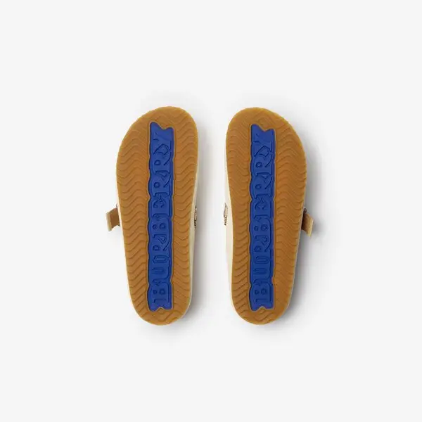 Burberry Suede Clogs With Check Buckle Strap - Bake Beige