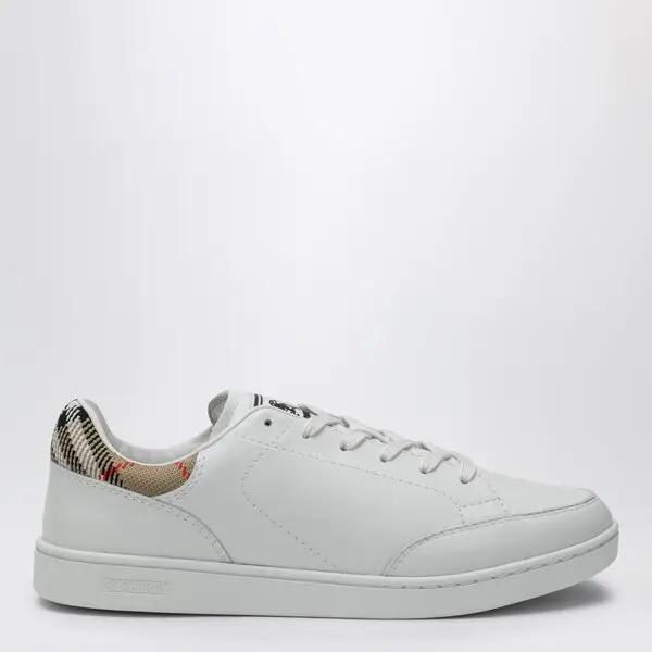 Burberry Leather Sneakers With Check Fabric Heel Tab - White