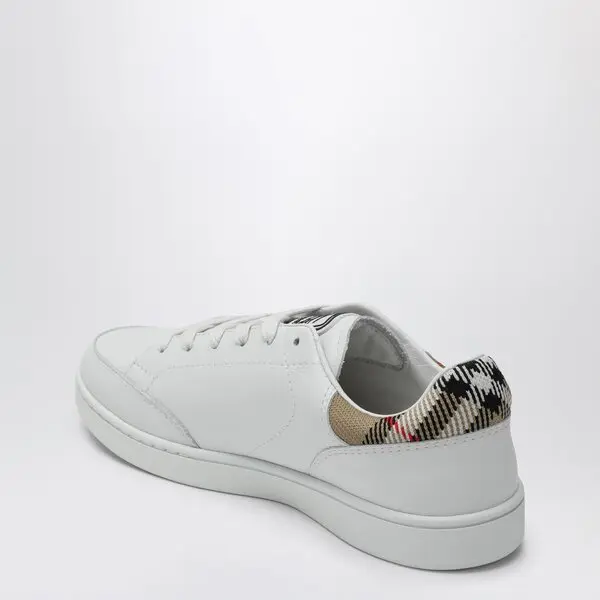 Burberry Leather Sneakers With Check Fabric Heel Tab - White