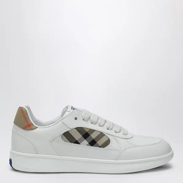 Burberry Terrace Leather Sneakers With Check Pattern - White