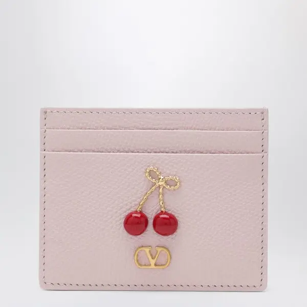 Valentino Garavani Cherryfic Cardholder In Rose-quartz Leather - Pink