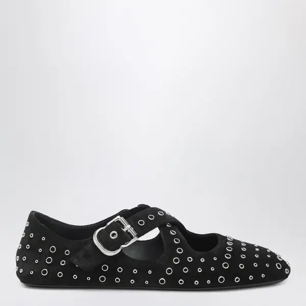 Alaïa Suede Ballerinas With Crossed Straps And Eyelets - Black