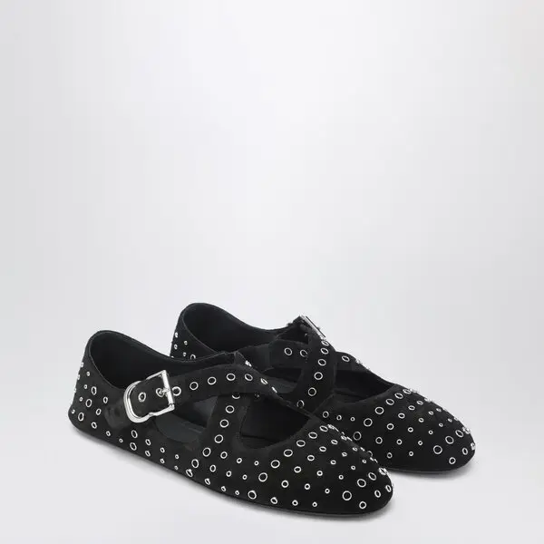 Alaïa Suede Ballerinas With Crossed Straps And Eyelets - Black