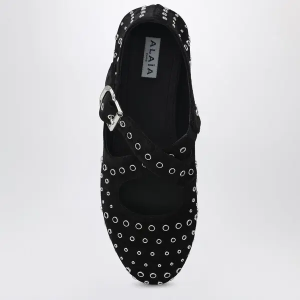 Alaïa Suede Ballerinas With Crossed Straps And Eyelets - Black