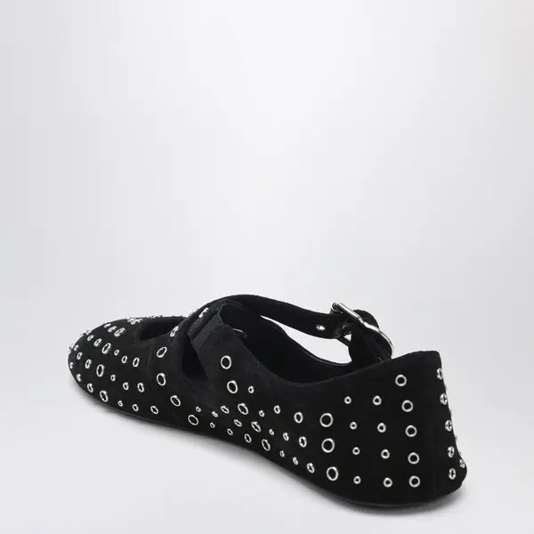 Alaïa Suede Ballerinas With Crossed Straps And Eyelets - Black