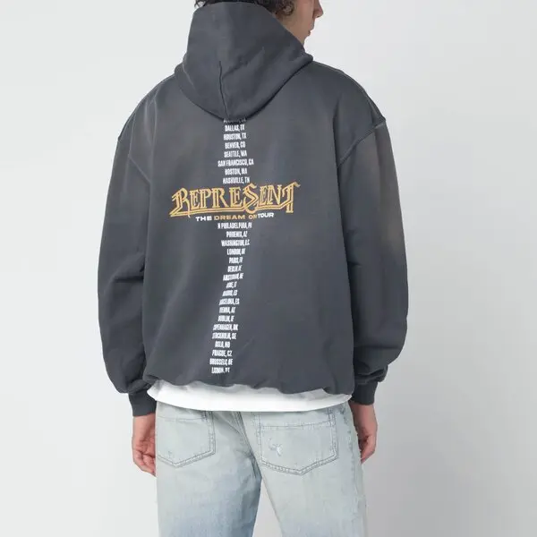 REPRESENT Hoodie With Logo Print - Grey