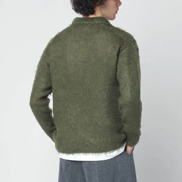 Auralee Olive Brushed Mohair-blend Polo