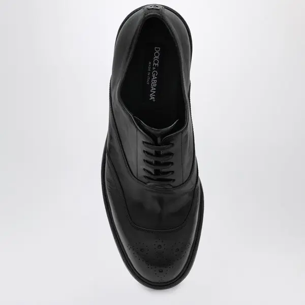 Dolce & Gabbana Washed Calfskin Lace-up Wingtip Shoes - Black