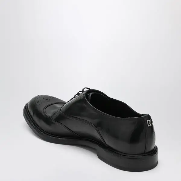 Dolce & Gabbana Washed Calfskin Lace-up Wingtip Shoes - Black