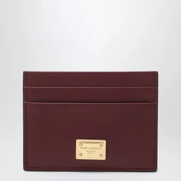 Dolce & Gabbana Bordeaux Leather Cardholder With Logo Plate - Burgundy
