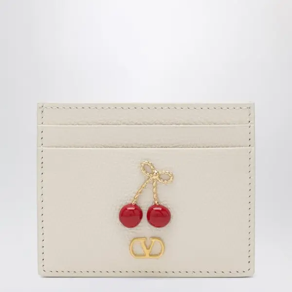 Valentino Garavani Cherryfic Cardholder In Ivory Leather - White