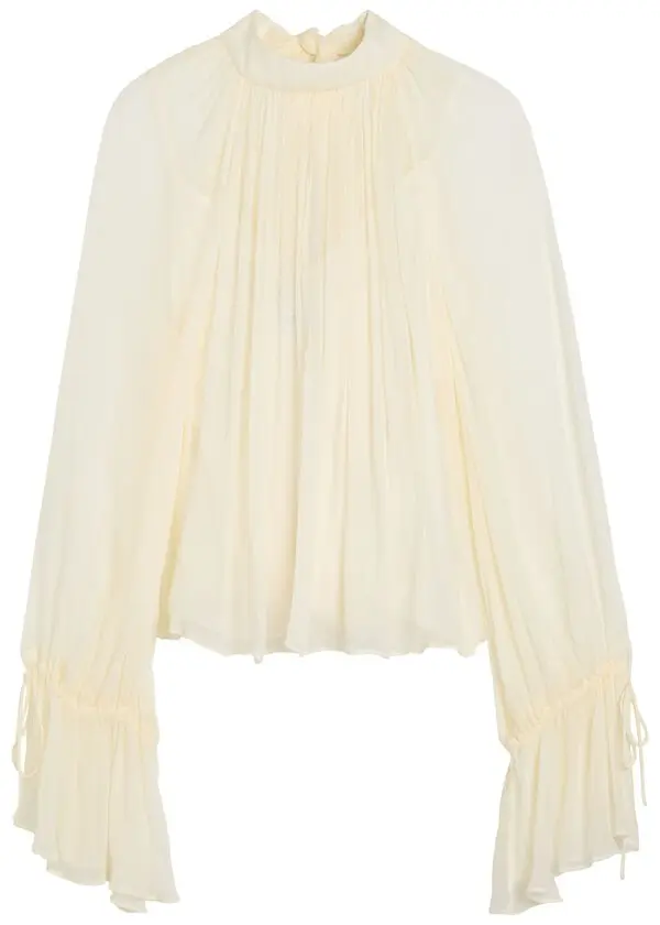 Staud Roux Pleated Georgette Blouse - Ivory