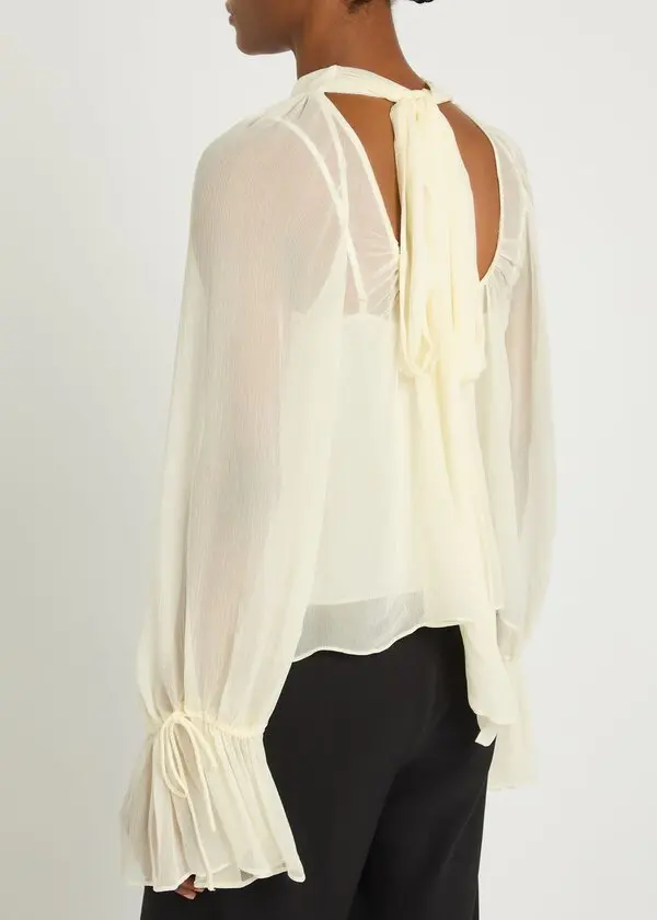 Staud Roux Pleated Georgette Blouse - Ivory