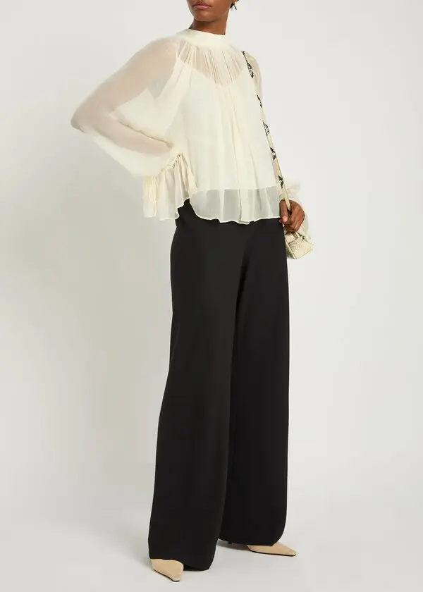 Staud Roux Pleated Georgette Blouse - Ivory