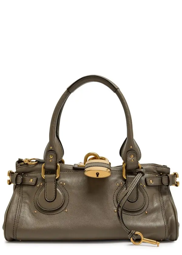 Chloé Paddington Medium Grained Leather Shoulder Bag - Grey