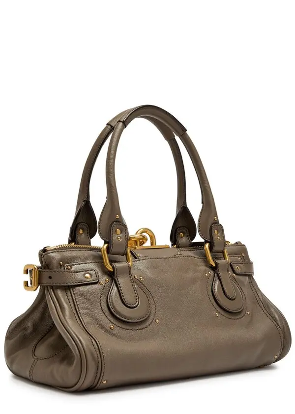 Chloé Paddington Medium Grained Leather Shoulder Bag - Grey