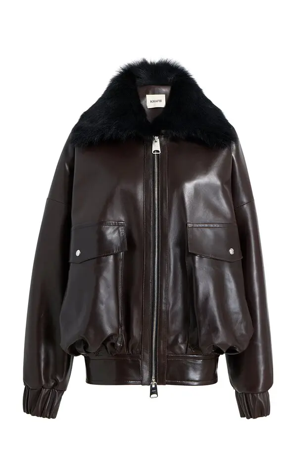 Khaite Daemon Shearling-trimmed Leather Jacket - Brown