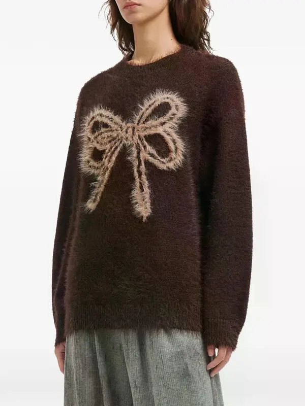 B+AB Crew-neck Sweater With Bow Detail - Brown