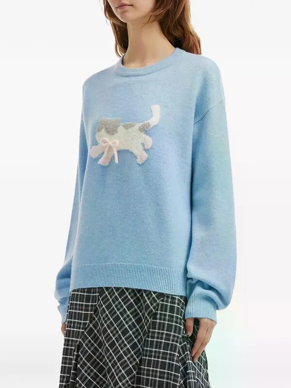 B+AB Appliqué Crew-neck Sweater - Blue