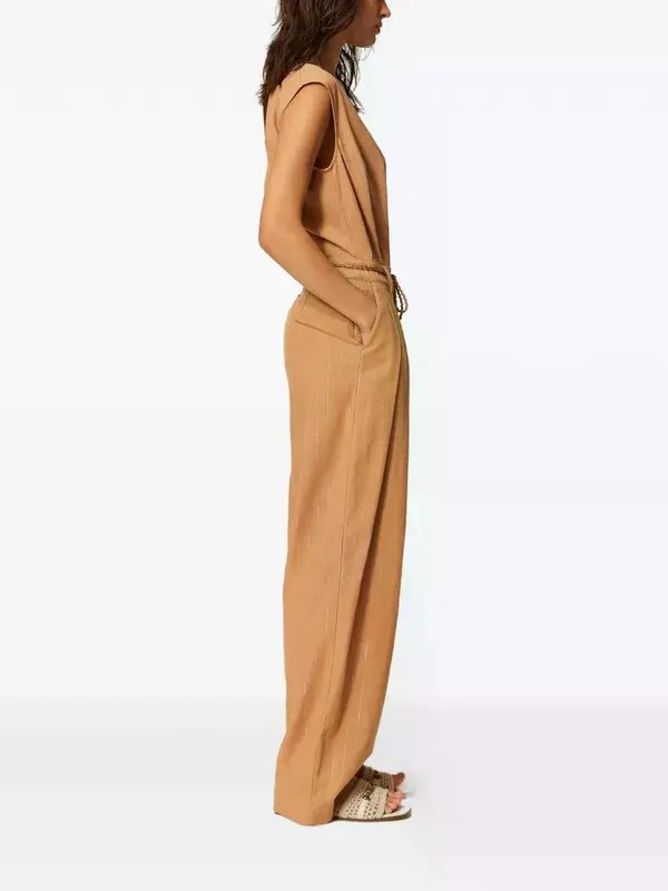TWINSET Sleeveless V-neck Pinstriped Jumpsuit With Belted Waist