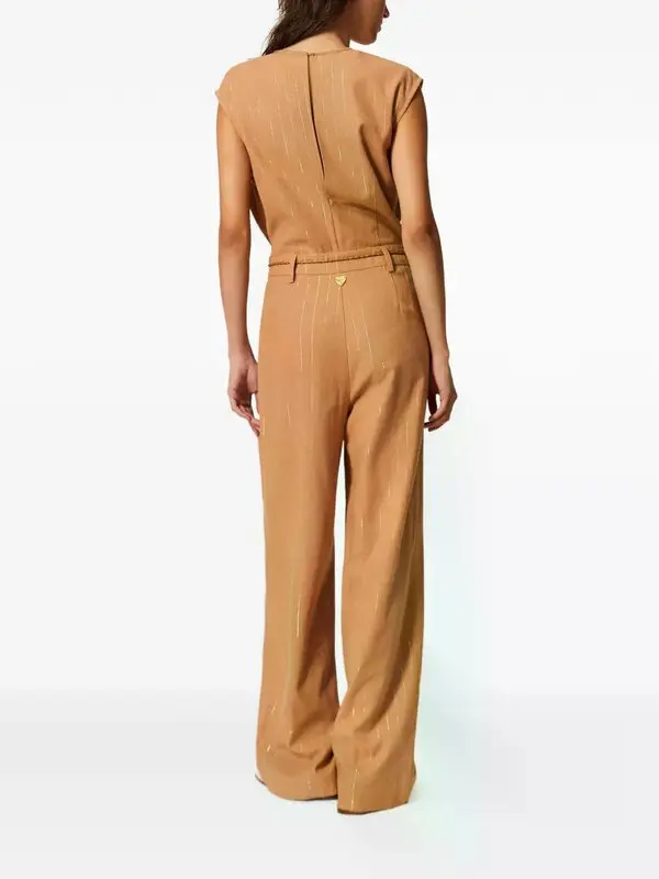 TWINSET Sleeveless V-neck Pinstriped Jumpsuit With Belted Waist