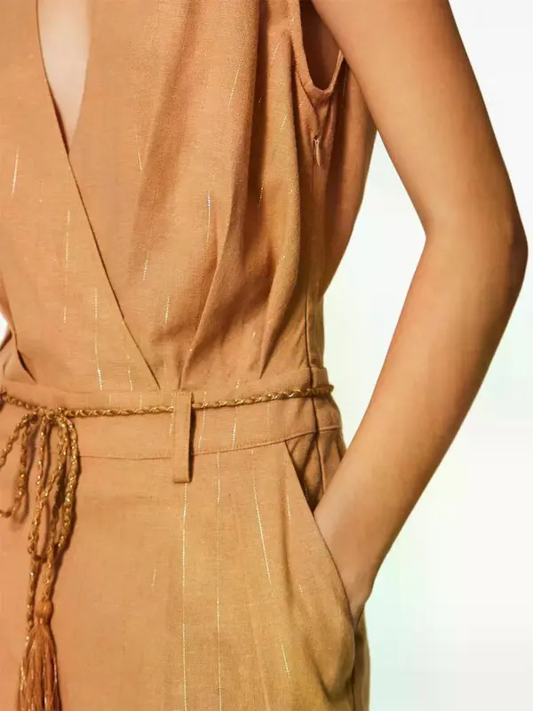 TWINSET Sleeveless V-neck Pinstriped Jumpsuit With Belted Waist