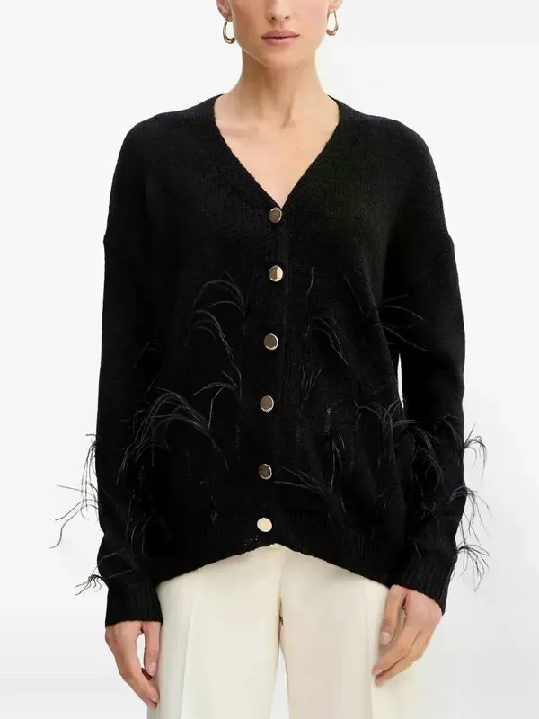FRACOMINA Feather Trim Cardigan - Black
