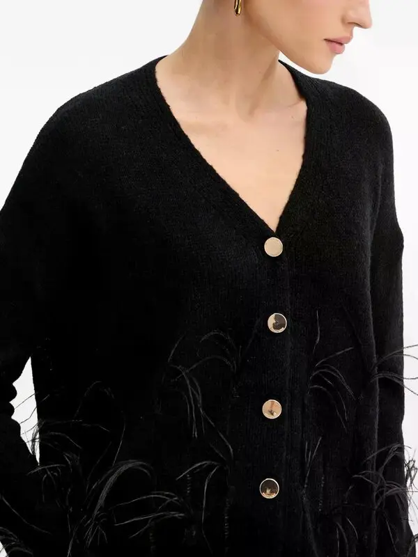 FRACOMINA Feather Trim Cardigan - Black