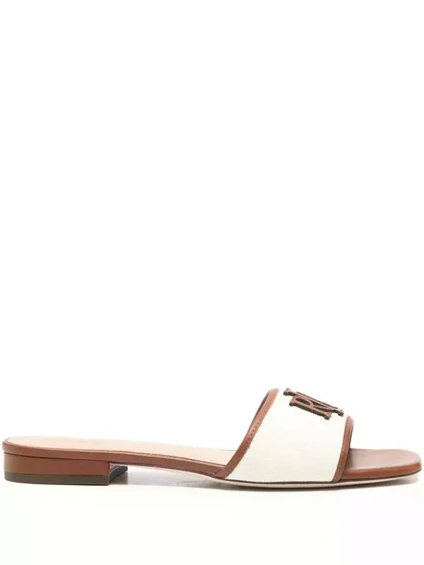 Ralph Lauren Monogram Detail Leather Slides