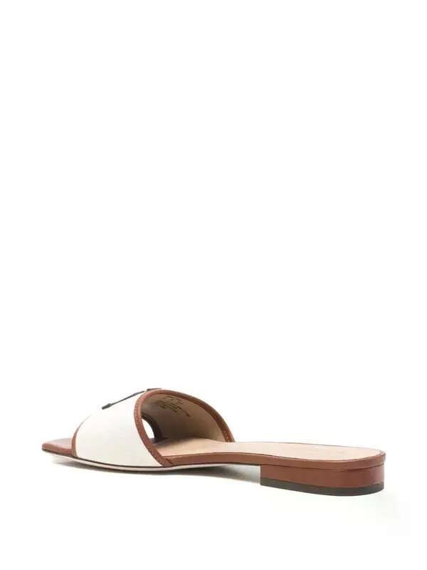 Ralph Lauren Monogram Detail Leather Slides