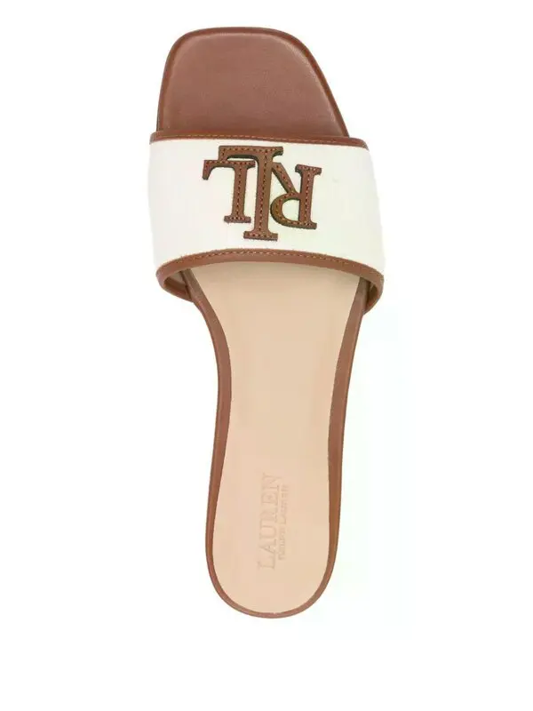 Ralph Lauren Monogram Detail Leather Slides
