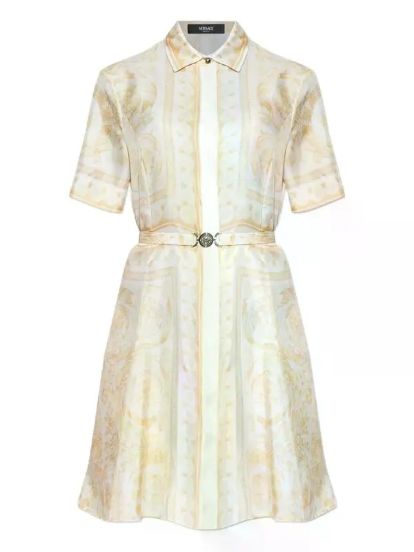 Versace Barocco Print Silk Mini Shirt Dress