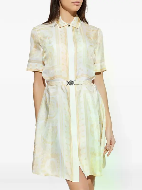 Versace Barocco Print Silk Mini Shirt Dress