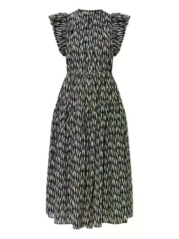 Ulla Johnson Kairi Ruffled Print Midi Dress - Black
