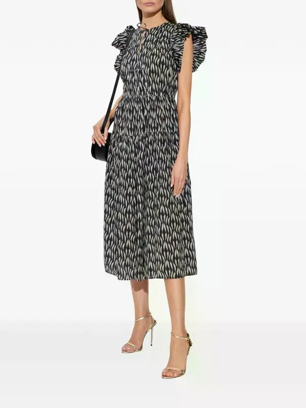 Ulla Johnson Kairi Ruffled Print Midi Dress - Black