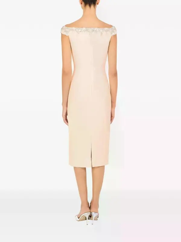 Jenny Packham Valorie Beaded Off-shoulder Midi Dress - Neutrals