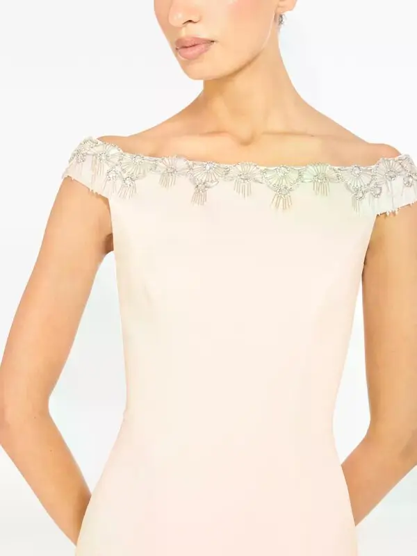 Jenny Packham Valorie Beaded Off-shoulder Midi Dress - Neutrals