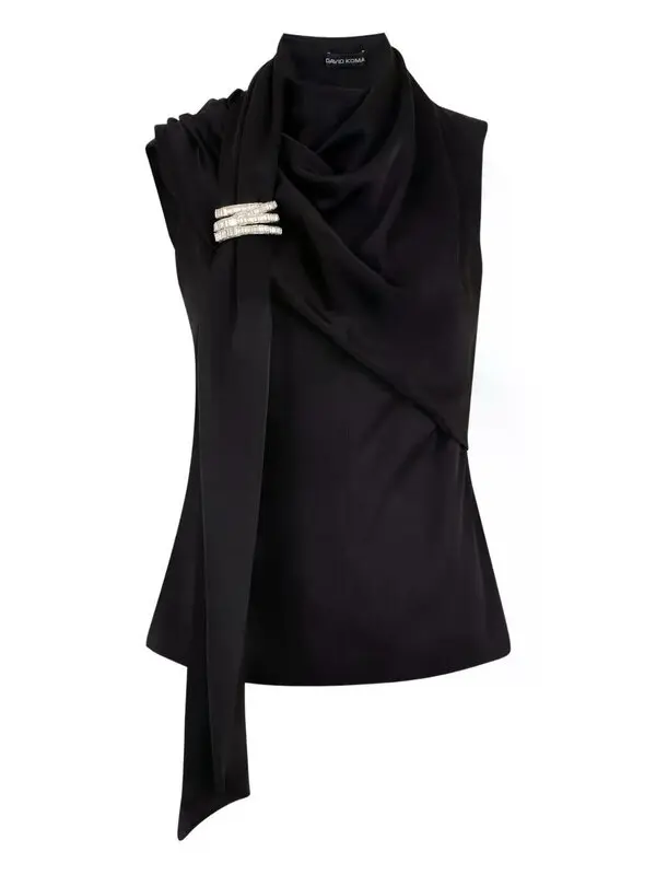 David Koma Brooch Drape Top - Black