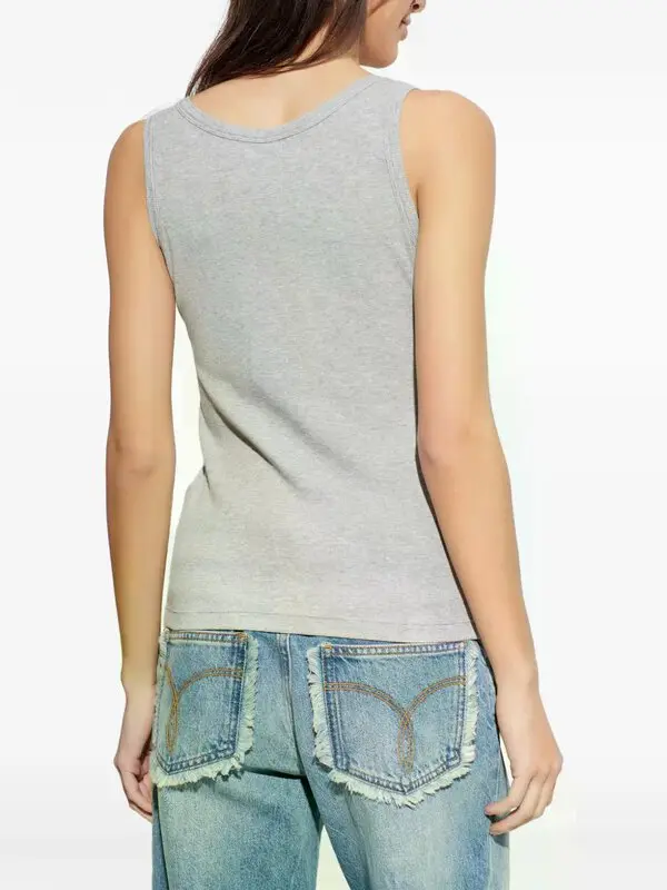 Versace Ribbed Stretch-cotton Sleeveless Logo Patch Tank Top - Grey