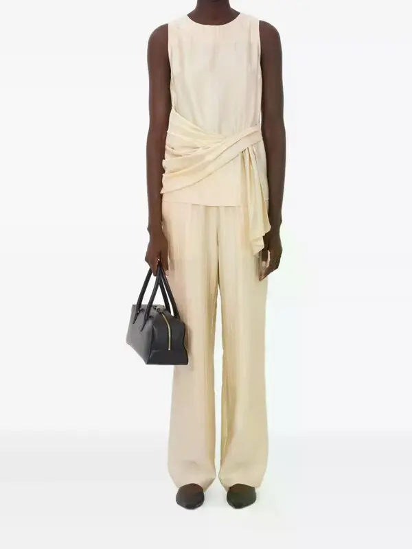 Loulou De Saison Fonda Striped Draped Silk Top - Neutrals